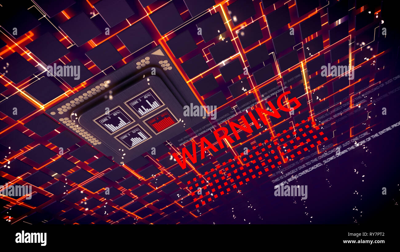 Volumetric 3d illustration of CPU squares with bright bar charts and ...
