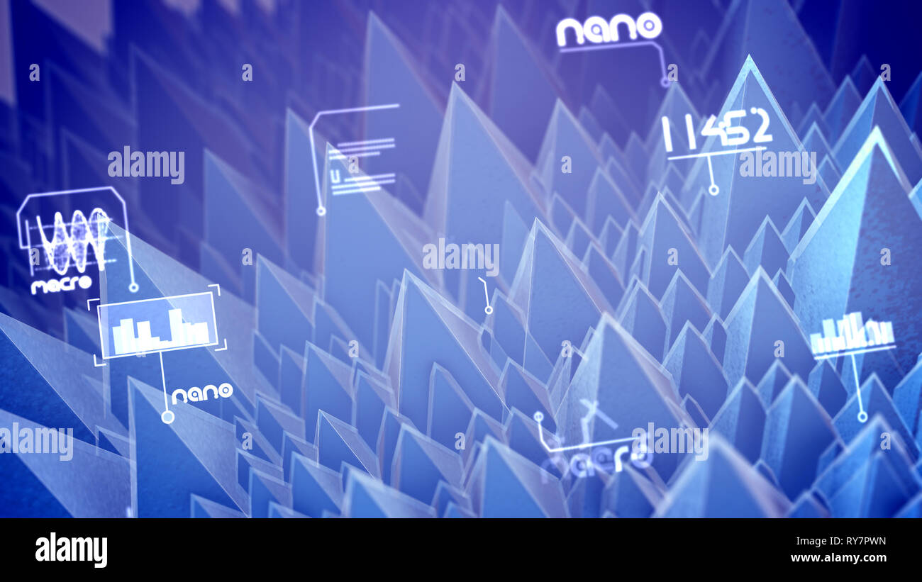 Artistic 3d illustration of nano pyramids with see-through slopes ...