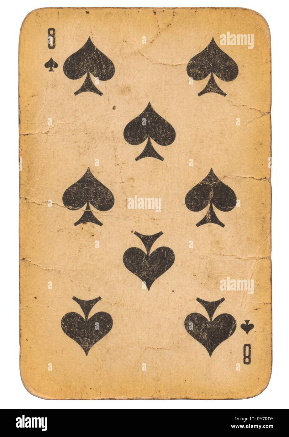 Eight of Spades old grunge soviet style playing card isolated on white ...