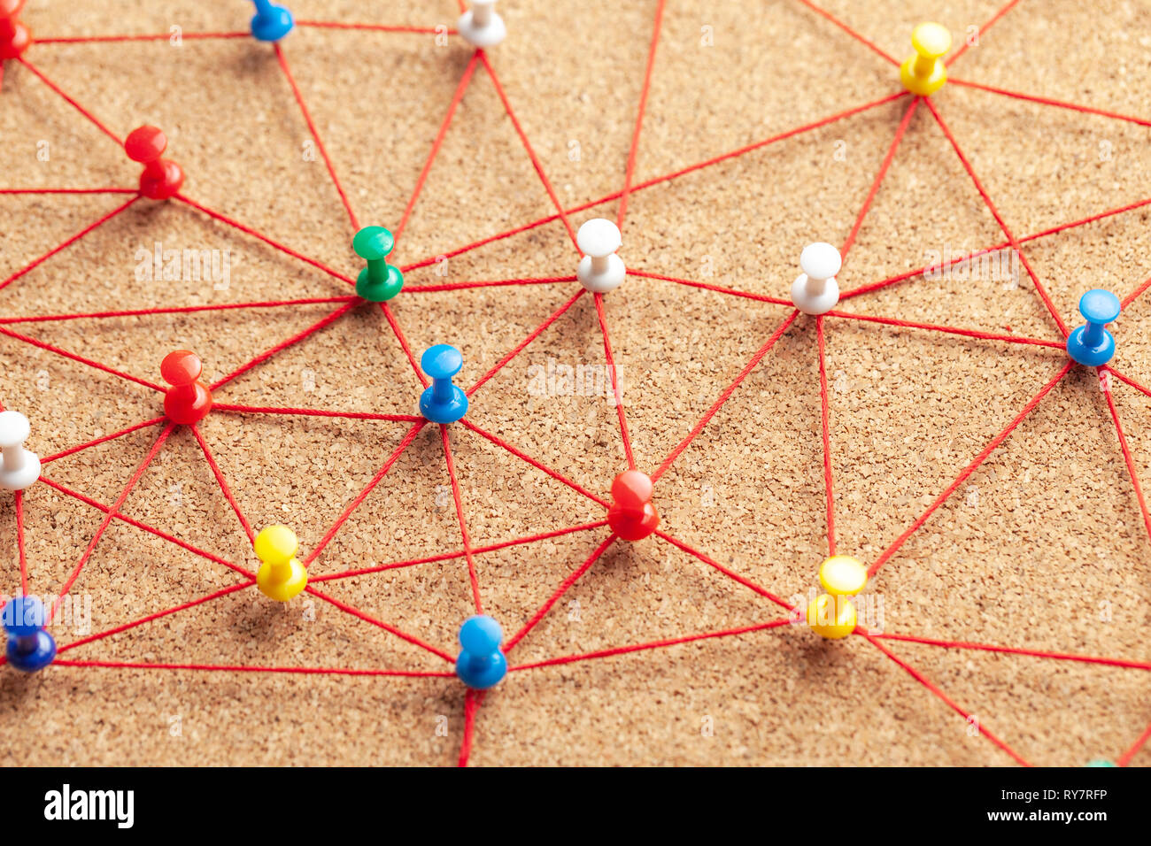 Business team. Connect between people. Office pins connected by red ...