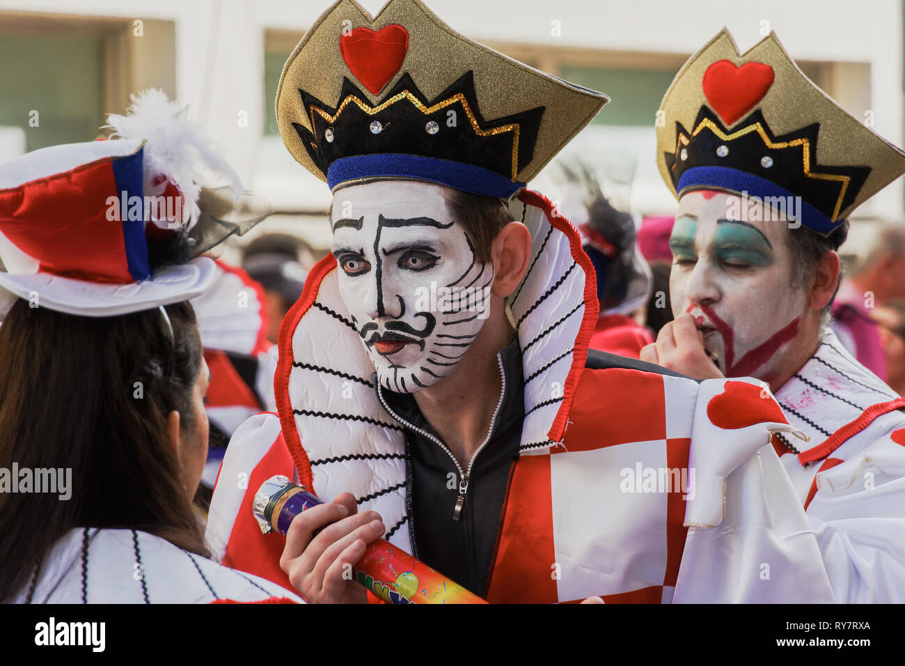 Xanthi, Greece Carnival parade participants marching in costumes. Every ...