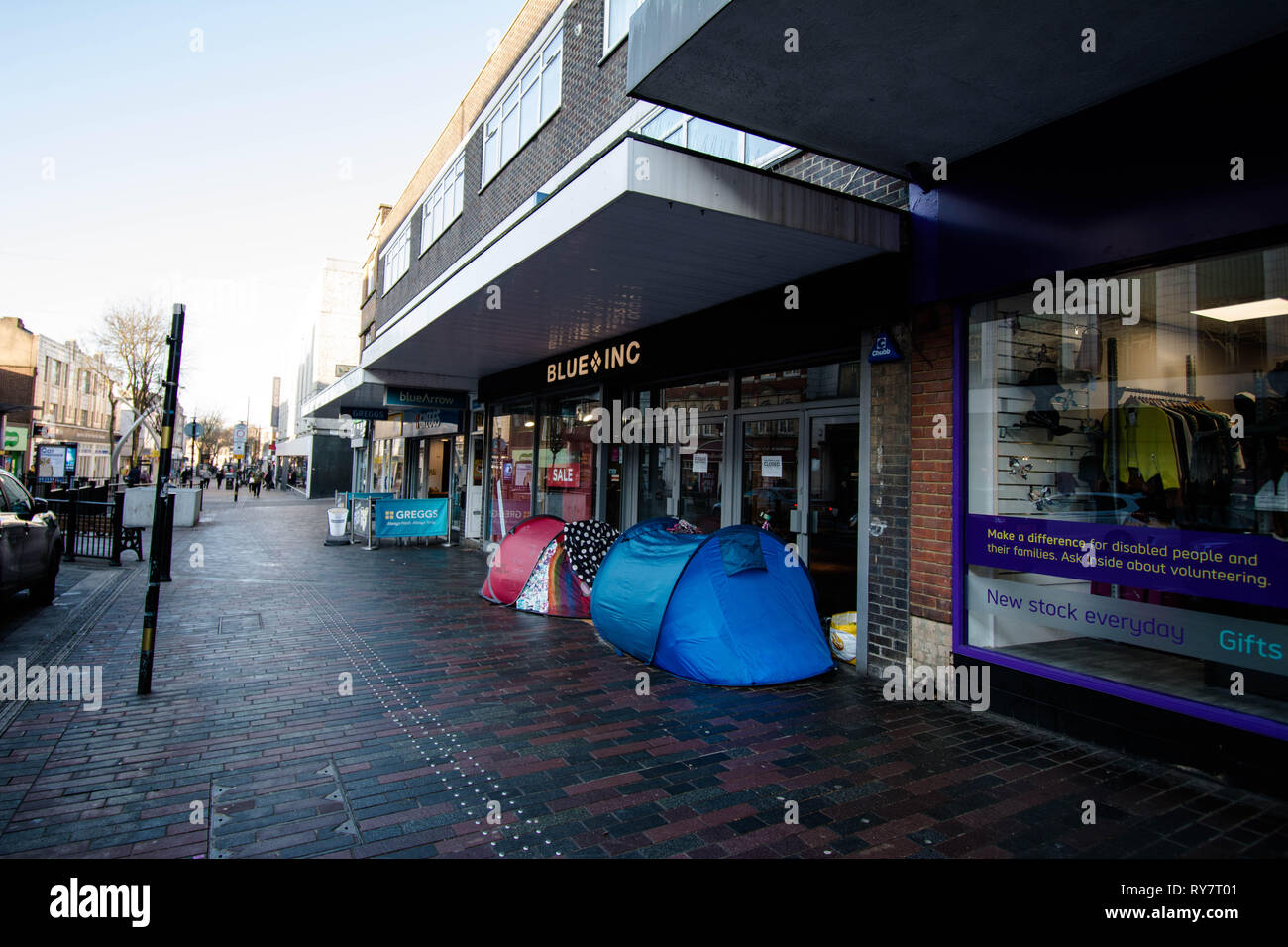 Sleeping rough Homeless in tents in Abington Street Northampton England ...