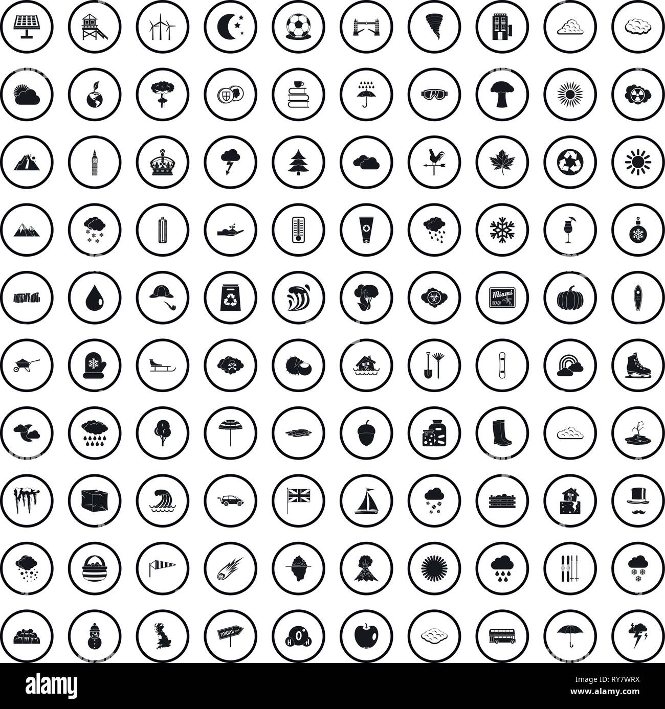 100 weather condition icons set, simple style Stock Vector Image & Art ...