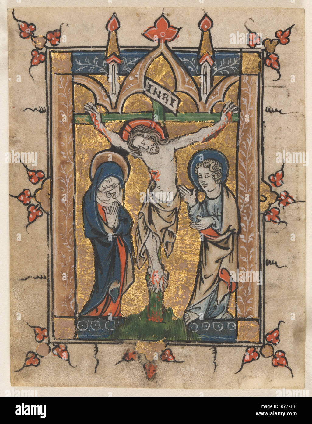 Leaf from a Psalter: The Crucifixion, c. 1300-1330. Flanders, Liège, 14th century. Ink, tempera ...