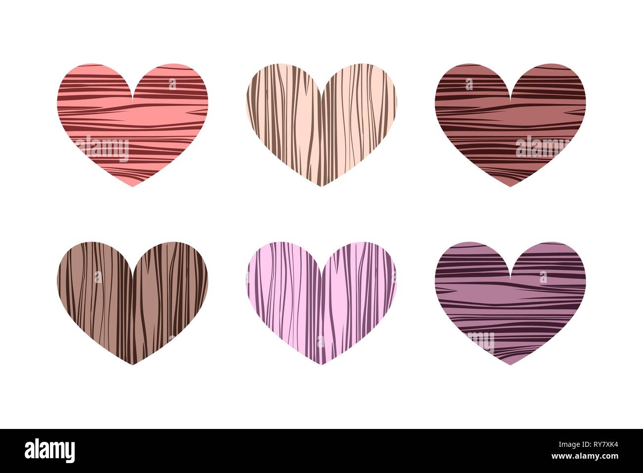 Striped hearts of pastel colors. Vector illustration. Set of icons ...