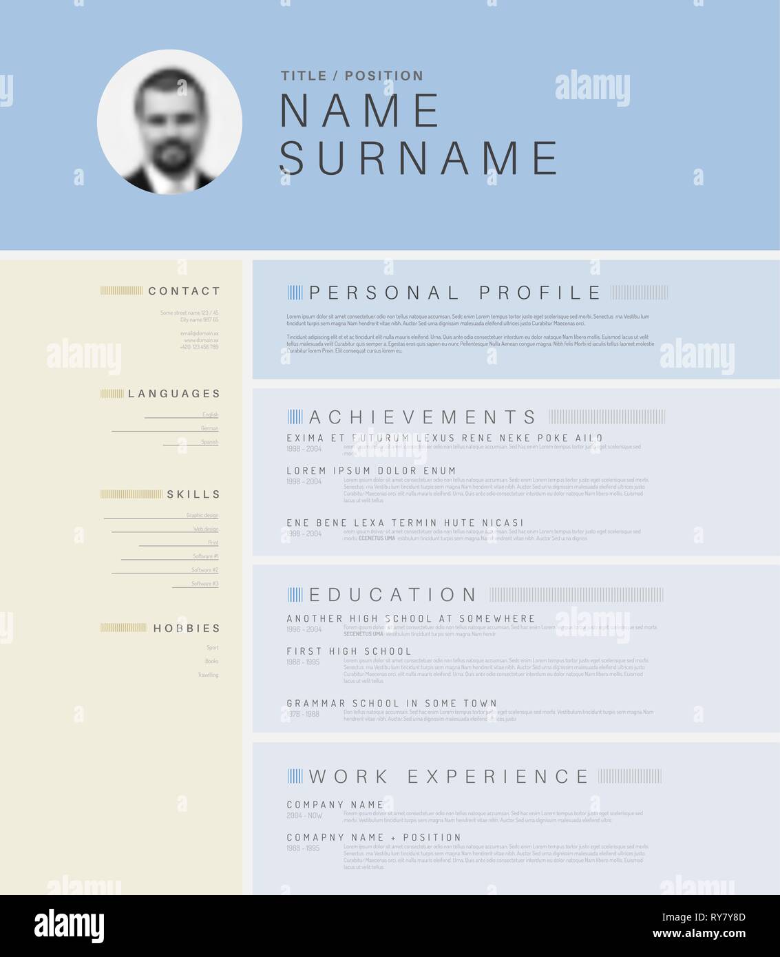 Vector minimalistlight cv / resume template design with profile photo ...