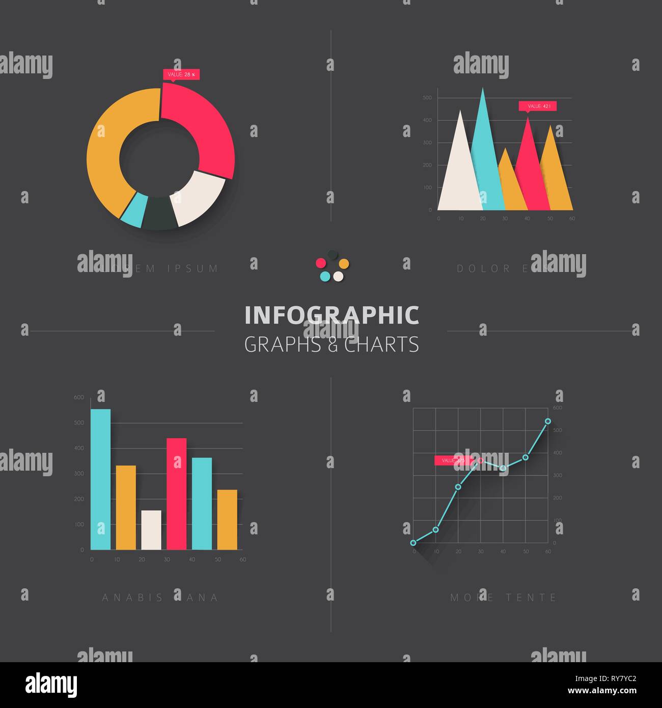 Set of vector flat design infographics statistics charts and graphs ...