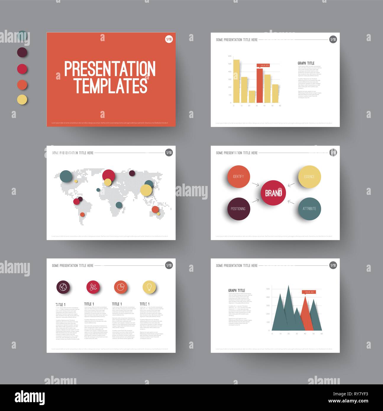 Vector Template for presentation slides with graphs and charts - retro ...