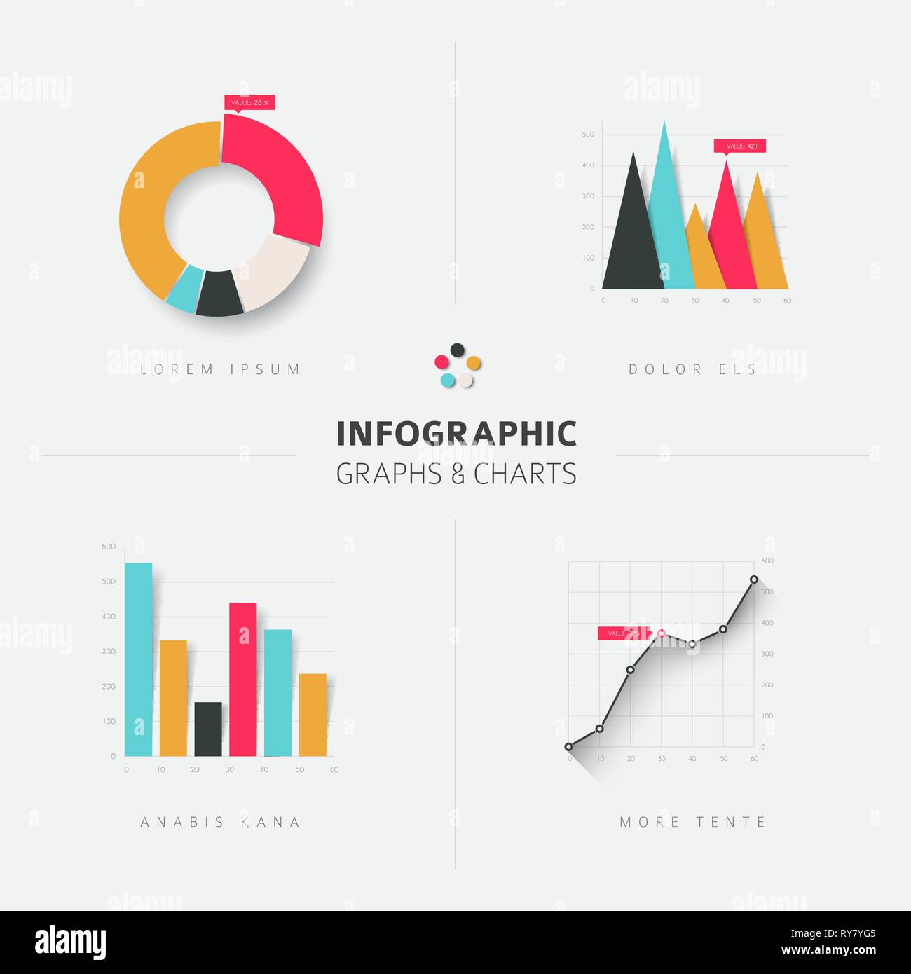Set of vector flat design infographics statistics charts and graphs ...