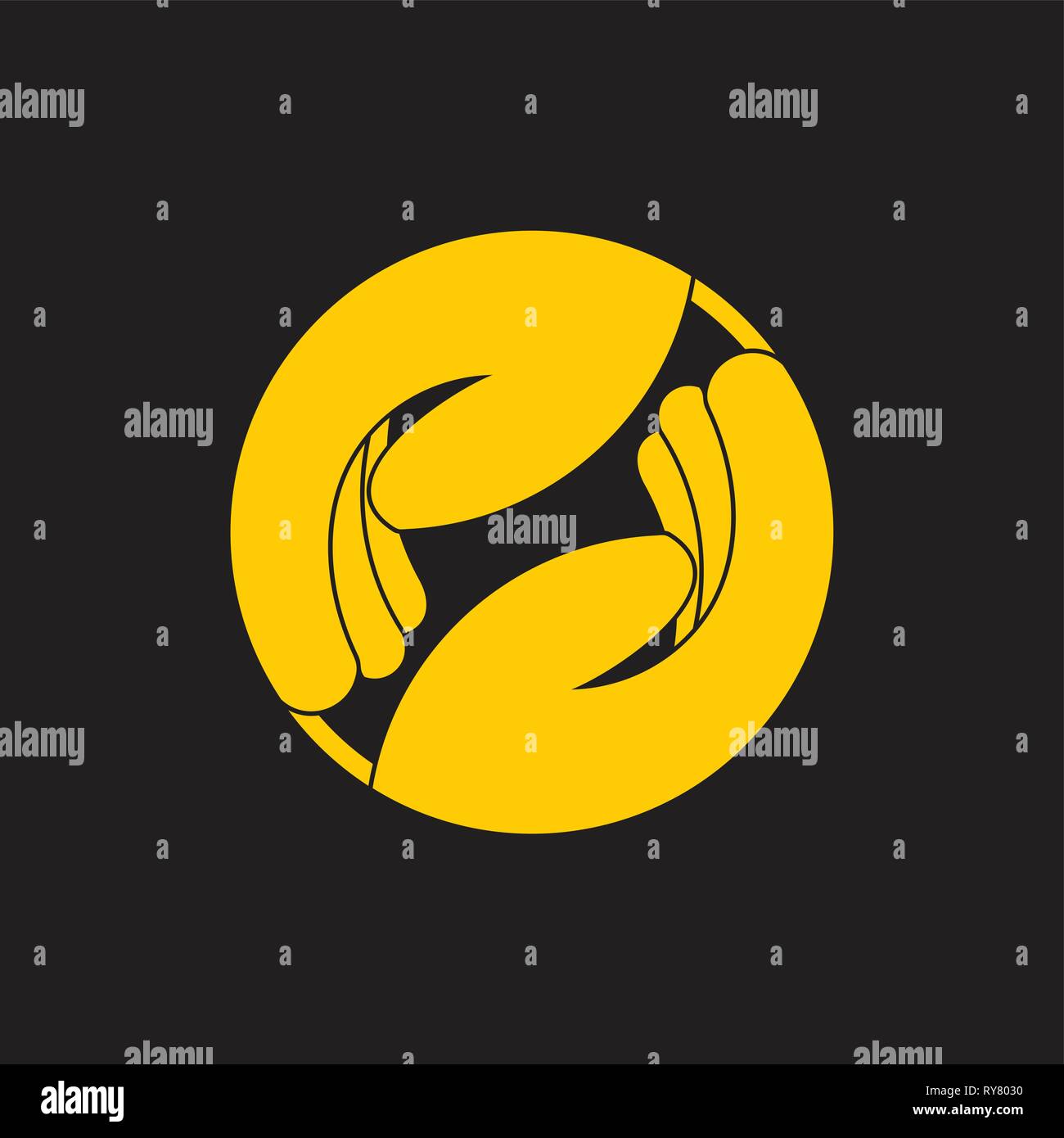 two helping hand circle geometric team work symbol vector Stock Vector ...