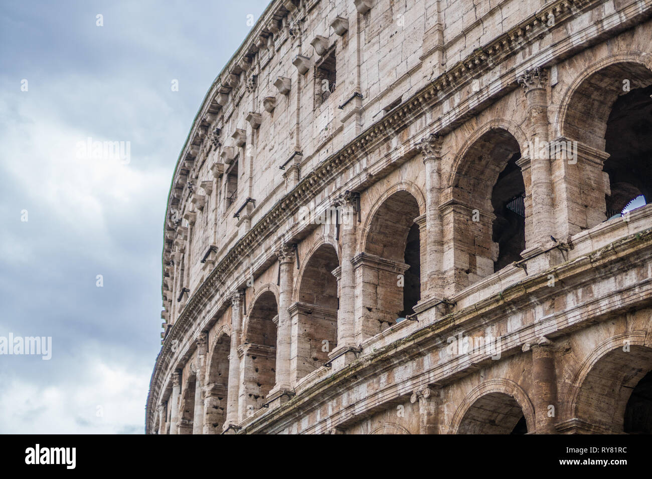 Close up view of Rome Colosseum in Rome , Italy . The Colosseum was ...