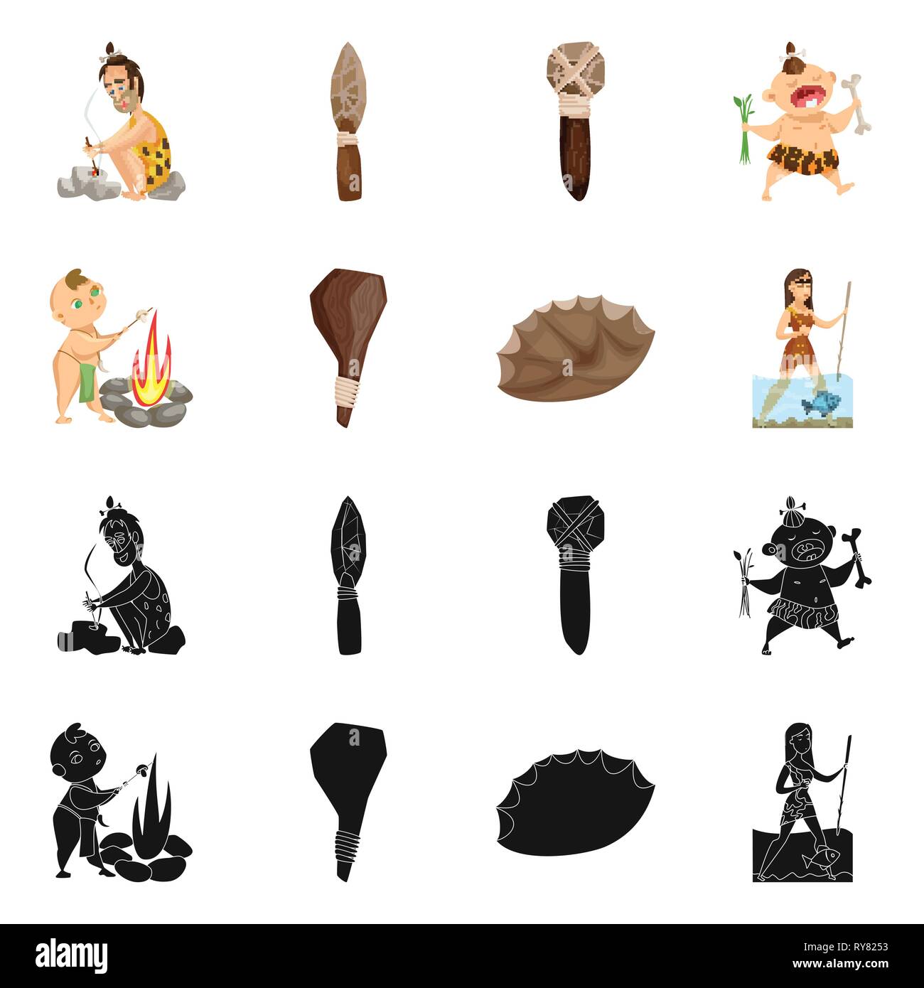 man,arrow,hammer,kid,cudgel,flint,woman,caveman,spear,prehistoric ...