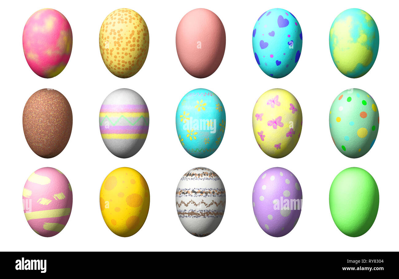 Topview group of colorful Raster eggs on white background, 3d rendering Stock Photo - Alamy