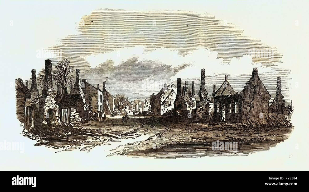 Scene of the Fire at Cottenham, Sketched from Lamb's Corner, April 13 ...