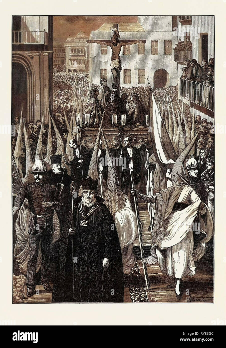 Spain: Religious Procession in Seville During the Holy Week 1873 Stock ...