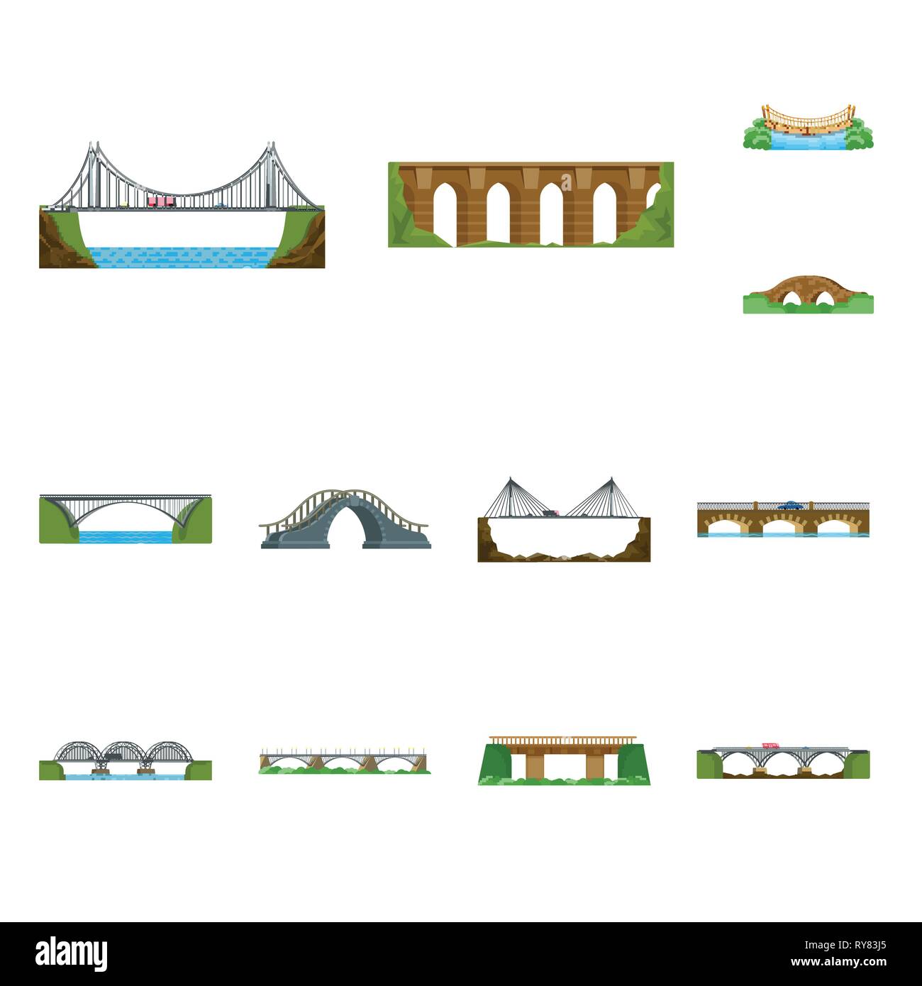 Vector design of bridgework and bridge symbol. Set of bridgework and ...