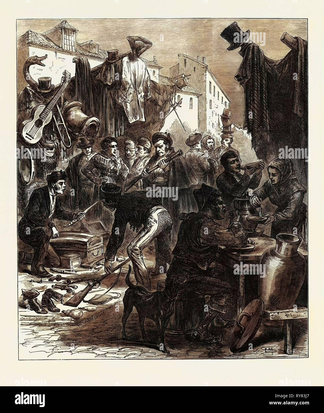 Madrid: Buying Arms in the Rastro Spain 1873 Stock Photo - Alamy