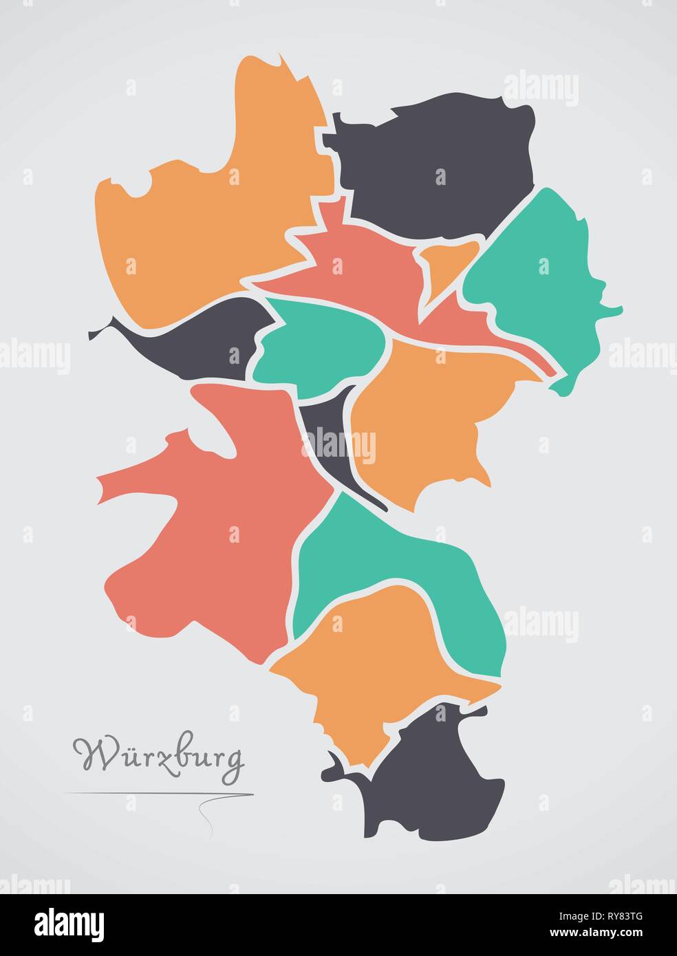 Wurzburg Map with boroughs and modern round shapes Stock Vector Image ...