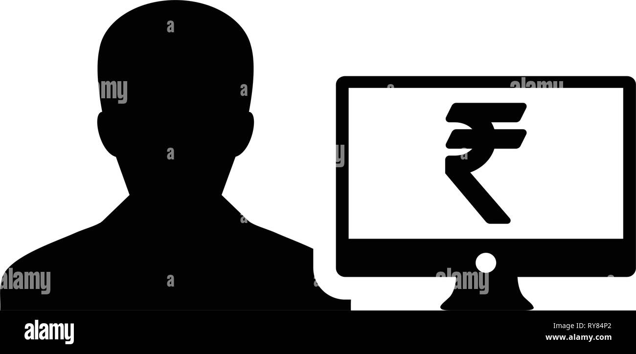 Cash icon vector male user person profile avatar with computer monitor ...