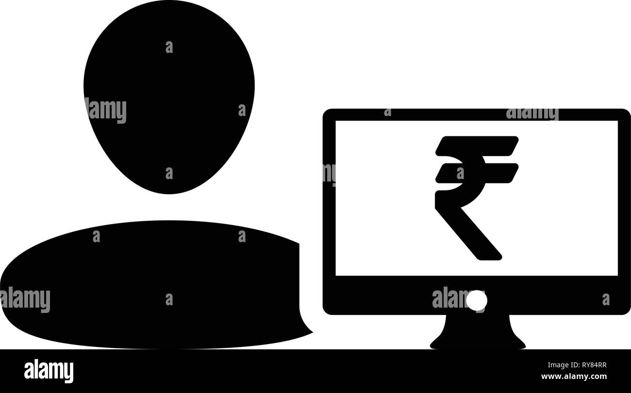 Finance icon vector male user person profile avatar with computer ...