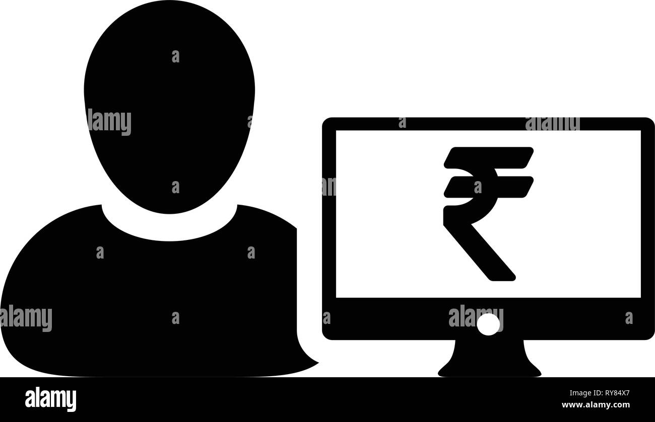 Loan icon vector male user person profile avatar with computer monitor ...