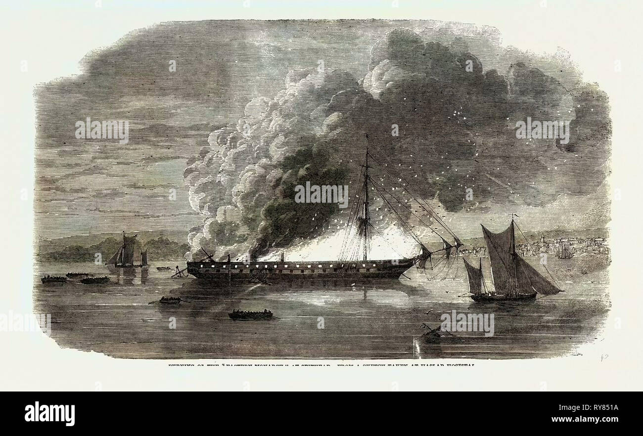 Burning of the Eastern Monarch at Spithead from a Sketch Taken at ...