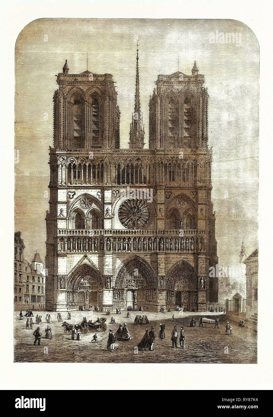 Restoration of Notre Dame Paris: The Western Facade 1862 Stock Photo ...