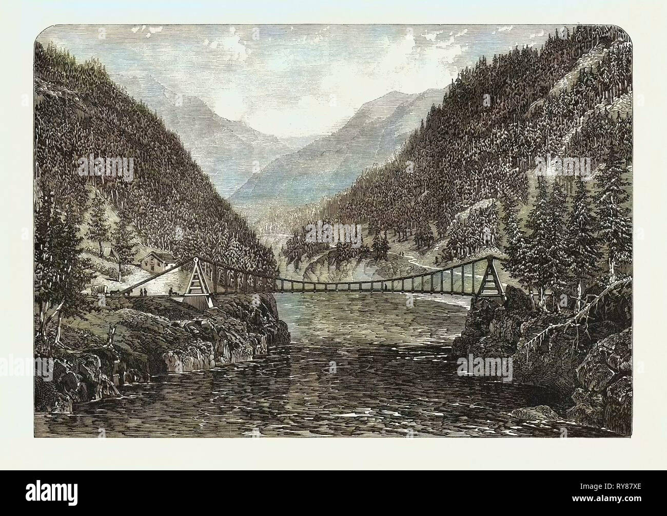 Wire Suspension Bridge Over the Fraser River British Columbia 1866 ...