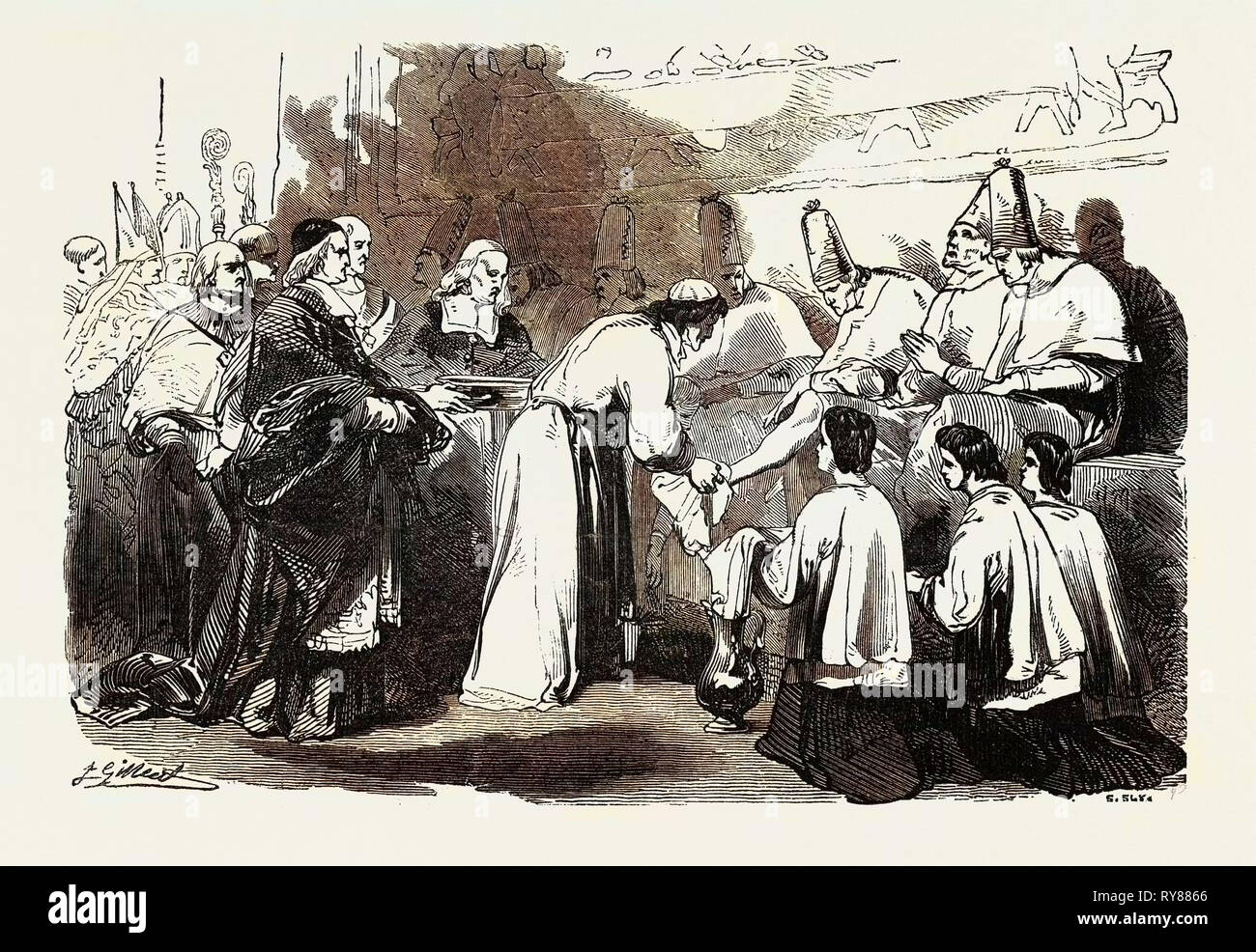 Holy Thursday, the Pope Washing the Feet of Poor Priests Stock Photo ...