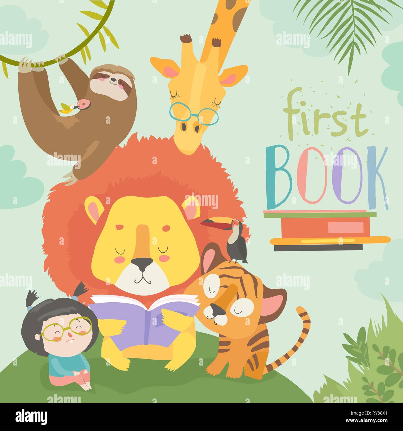 Jungle Animals Reading Books