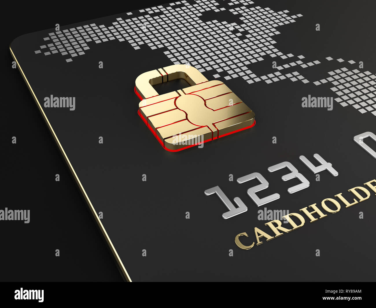 3d Illustration of Credit card security chip as padlock ,safe banking ...