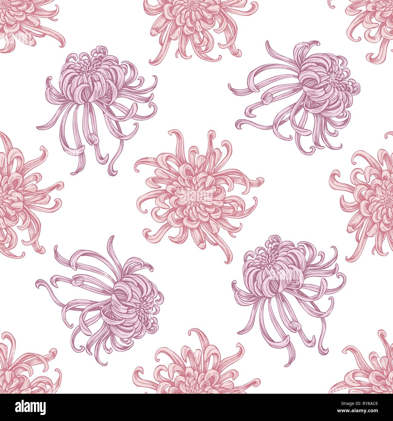 Seamless pattern with hand drawn pastel japanese chrysanthemum Stock ...