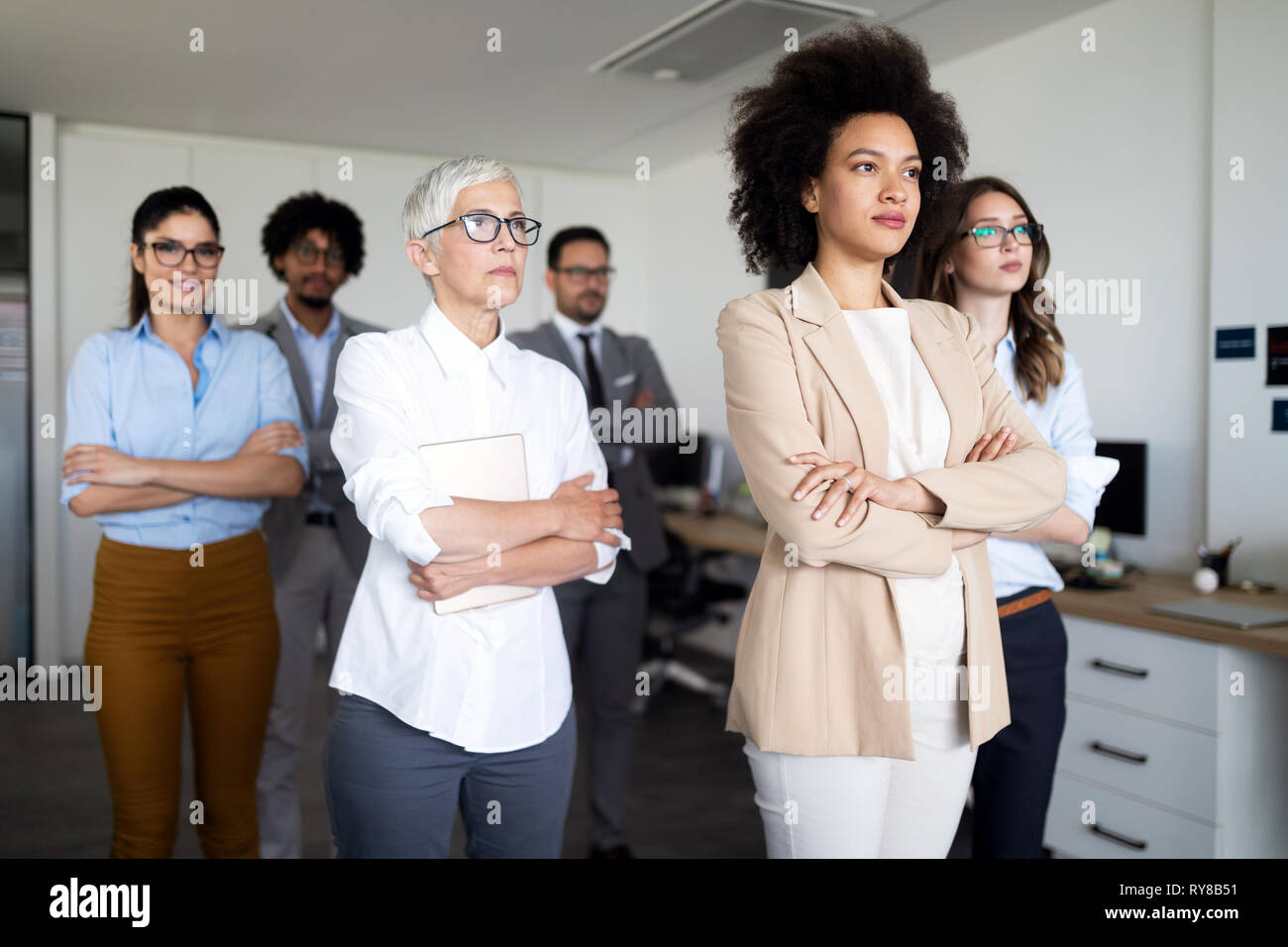 Group of unsuccessful business people and badly managed company leads ...