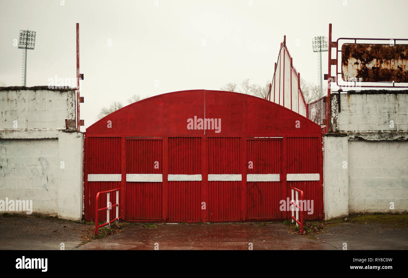 Entrance of a small soccer stadium, bad weather during day Stock Photo ...