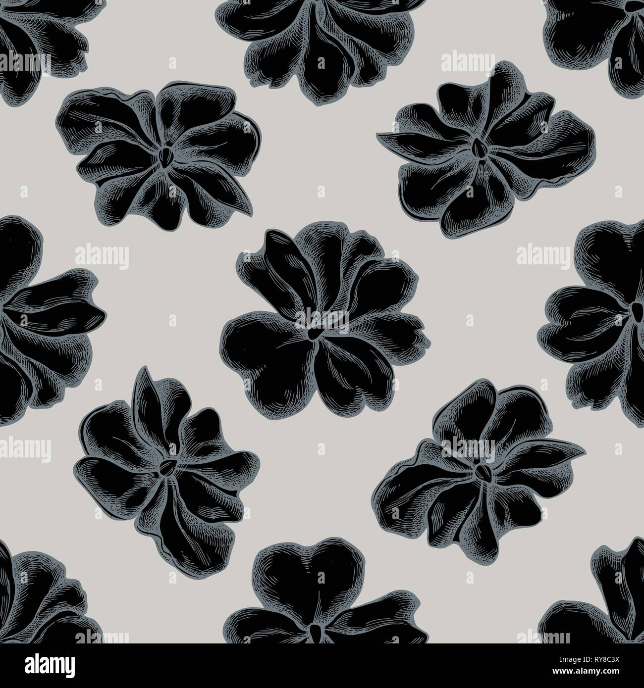 Seamless pattern with hand drawn stylized impatiens Stock Vector Image ...