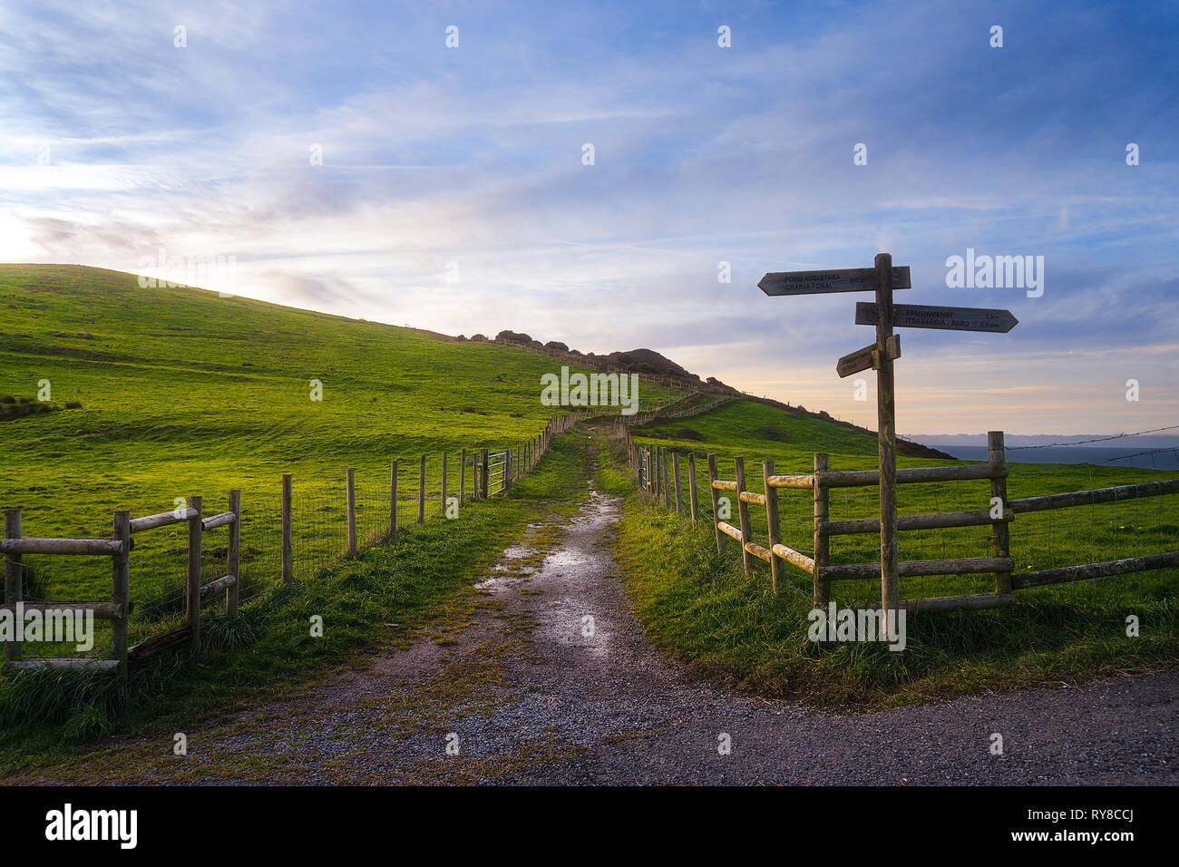 wooden signpost near a path Stock Photo - Alamy