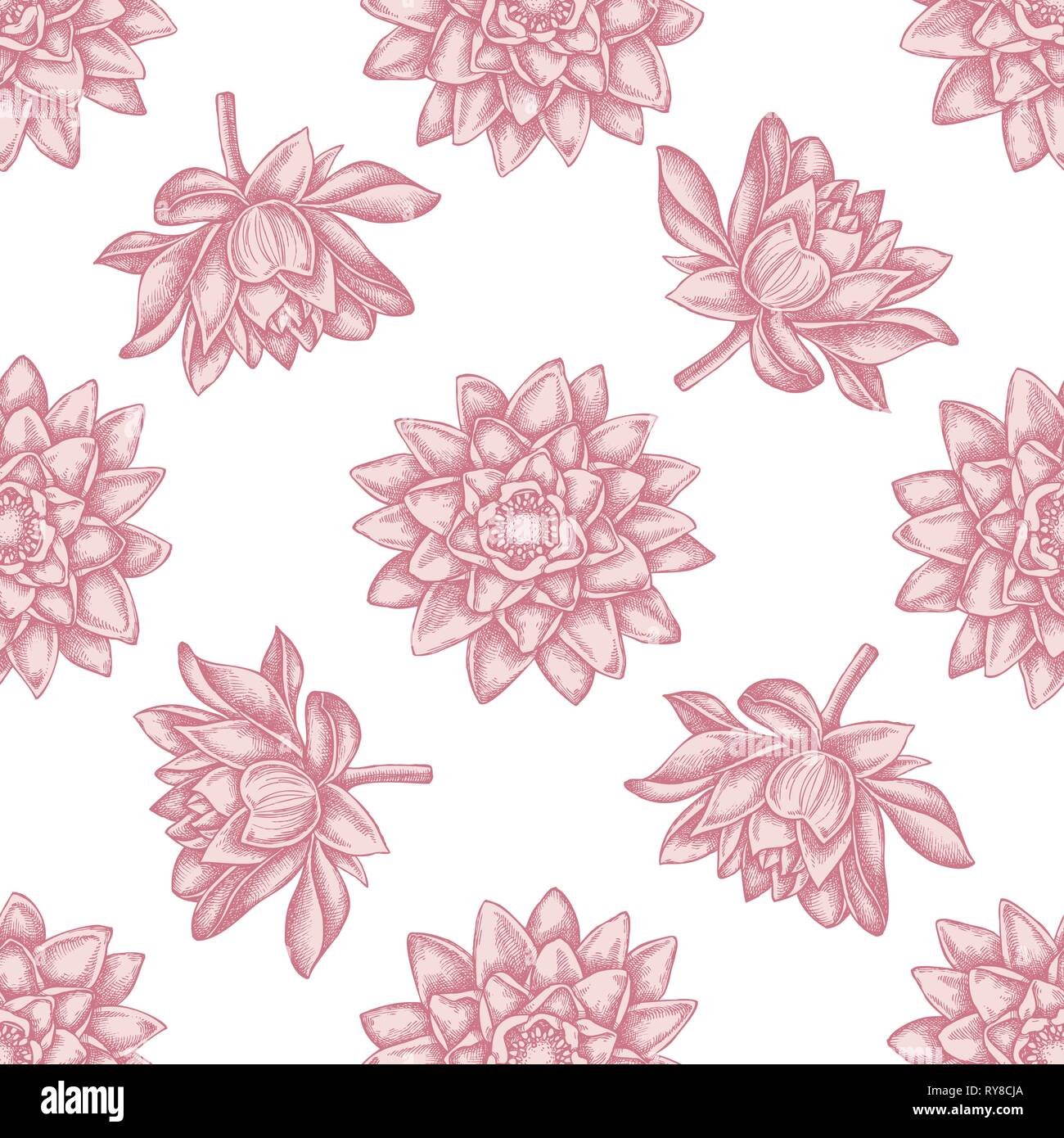 Seamless pattern with hand drawn pastel lotus Stock Vector Image & Art ...