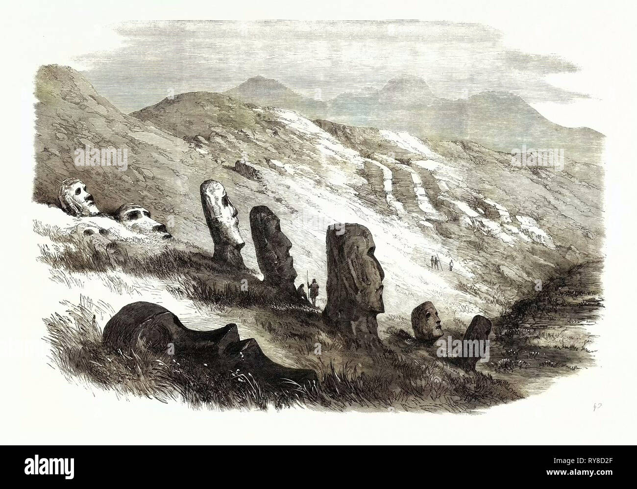 Group of Images Inside the Crater of Otuiti Easter Island 1869 Stock ...