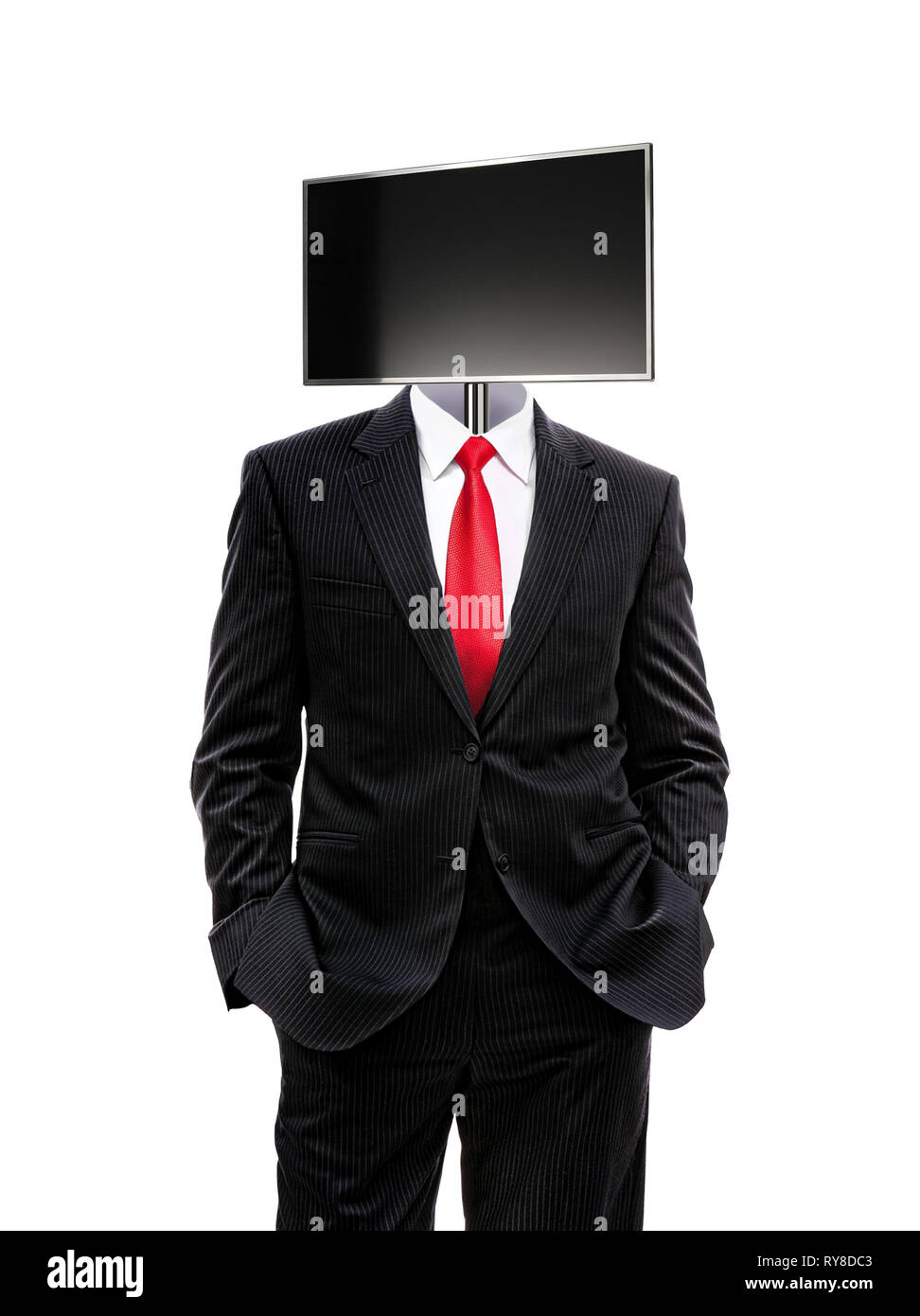 business man with monitor on his head isolated on white, 3d ...