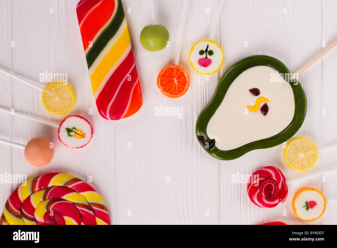 Set of various candies on sticks Stock Photo - Alamy