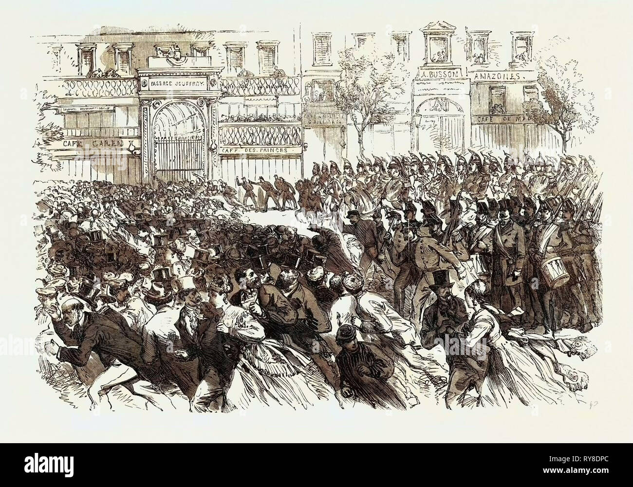 The Disturbances in Paris: Cavalry Clearing the Boulevards on the Night ...