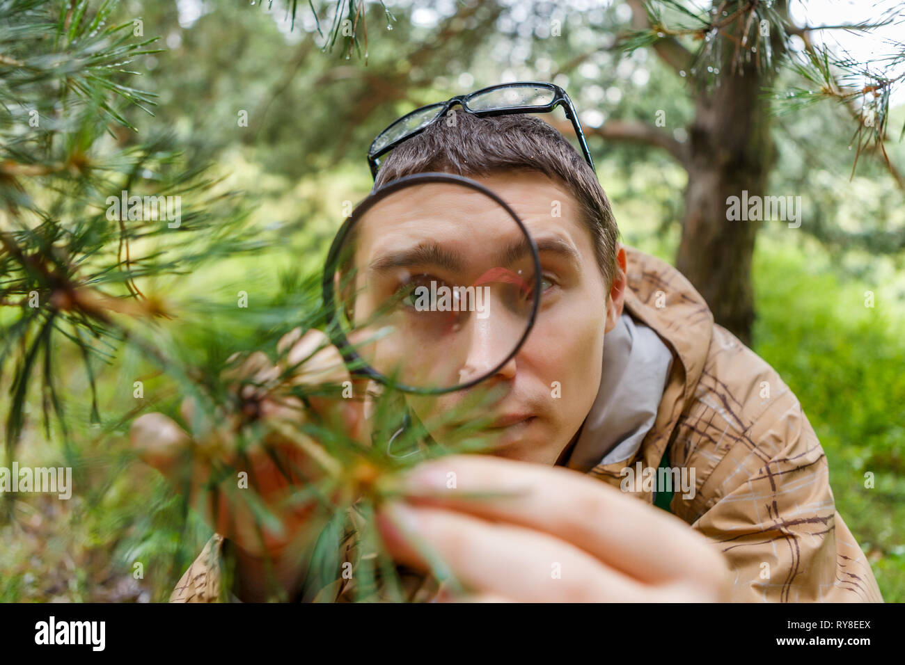 Picture of guy with magnifying glass Stock Photo - Alamy