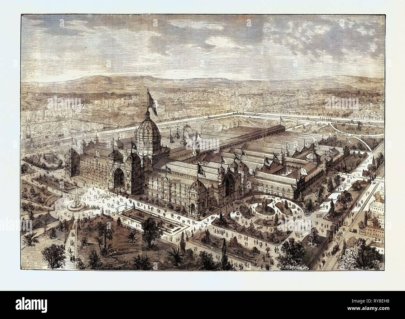 The International Exhibition Building at Melbourne Australia 1880 Stock ...