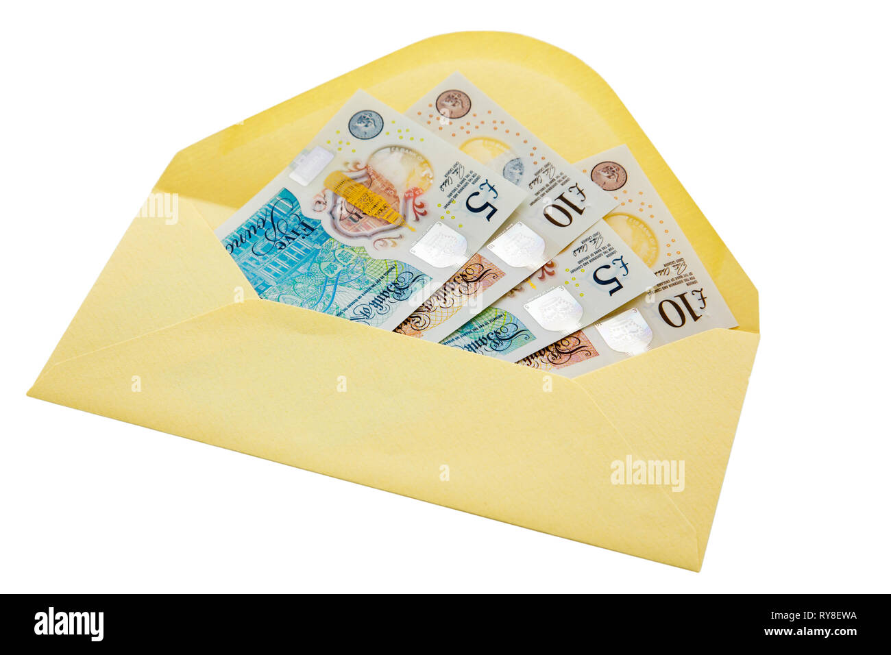 New British five and ten pound notes polymer banknotes money sterling £ ...