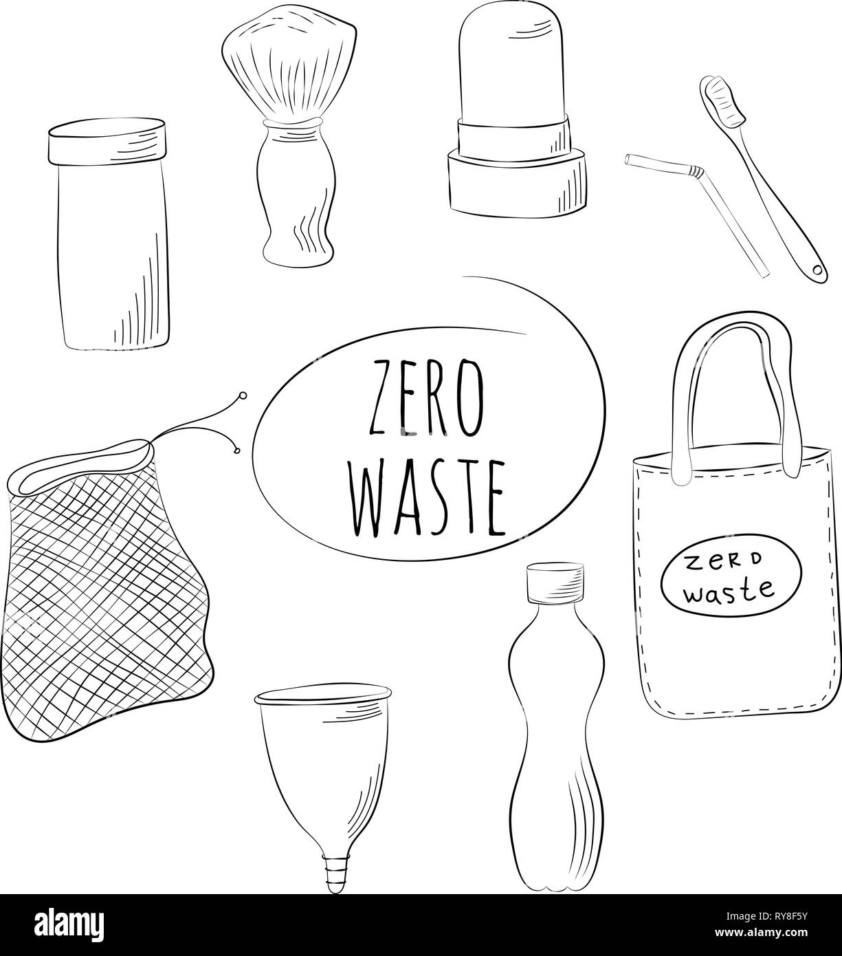 Zero Waste Concept. Hand drawn elements of zero waste life. Vector ...