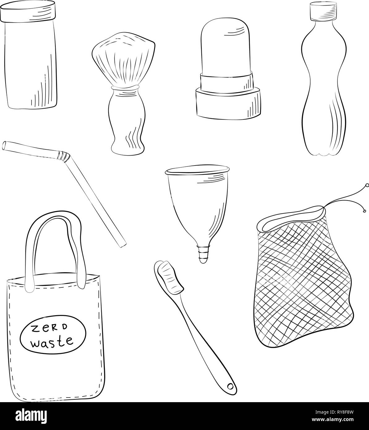 Zero Waste Concept. Hand drawn elements of zero waste life. Zero waste ...