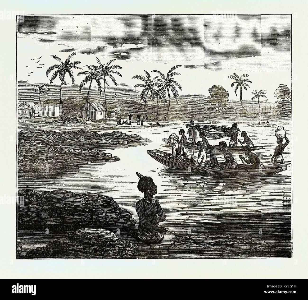 Crossing the Sweet River Near Elmina 1874 Stock Photo - Alamy
