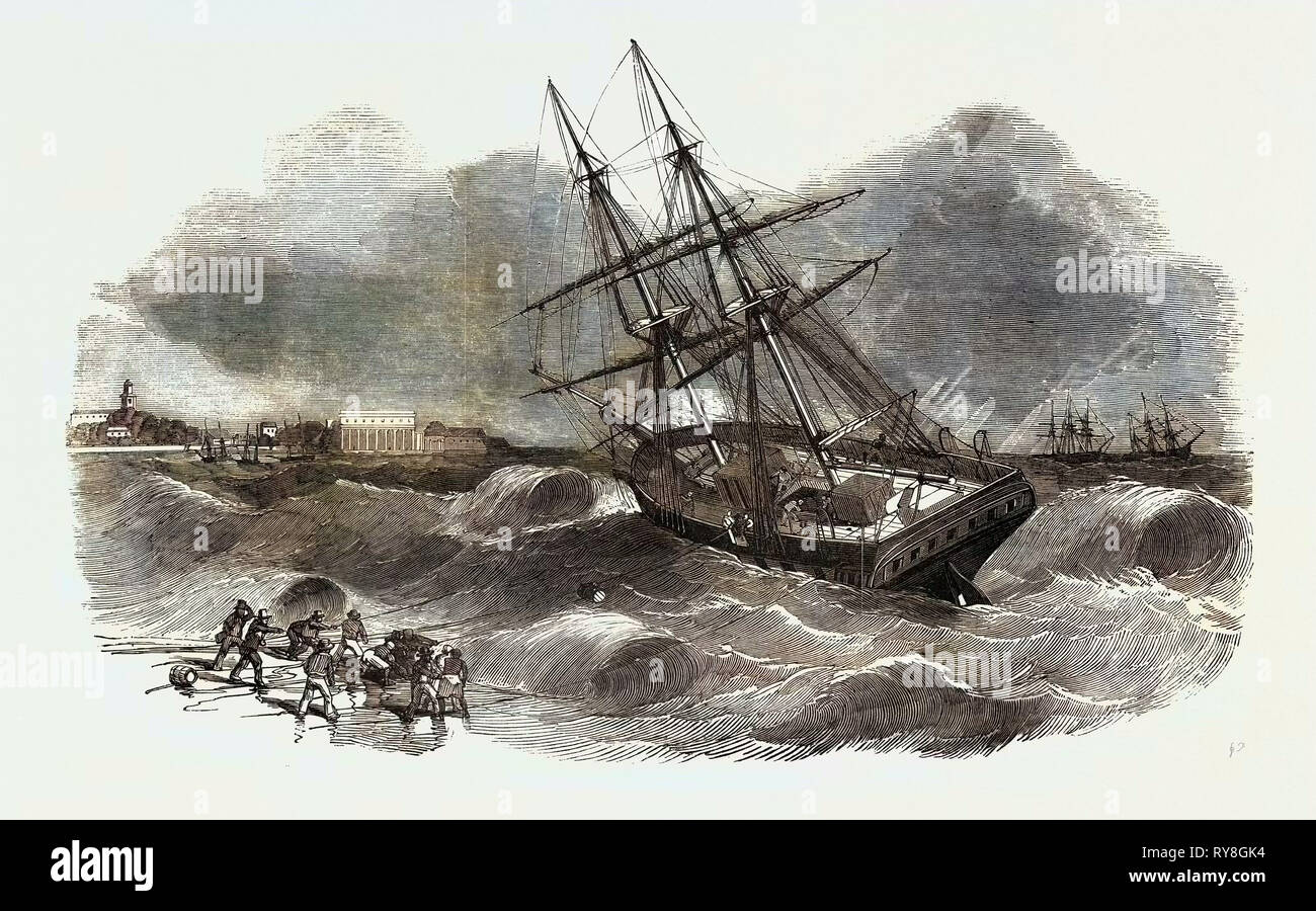 Wreck of the English Brig 'Hebe,' in the Colombo Roads, Ceylon Stock ...