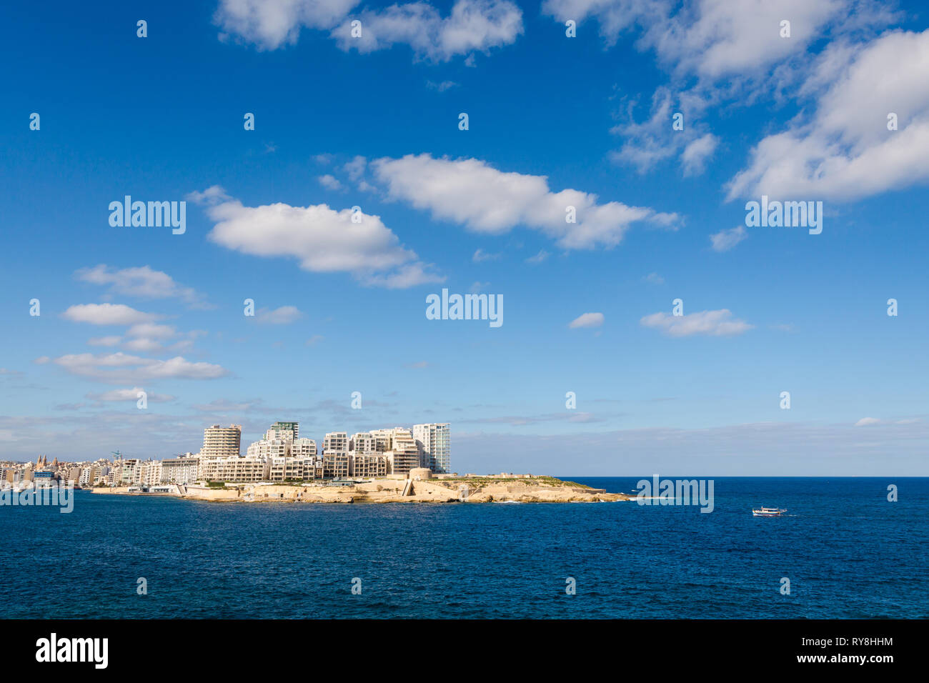Colorful touristic landscape of Port in Msida on Malta island ...