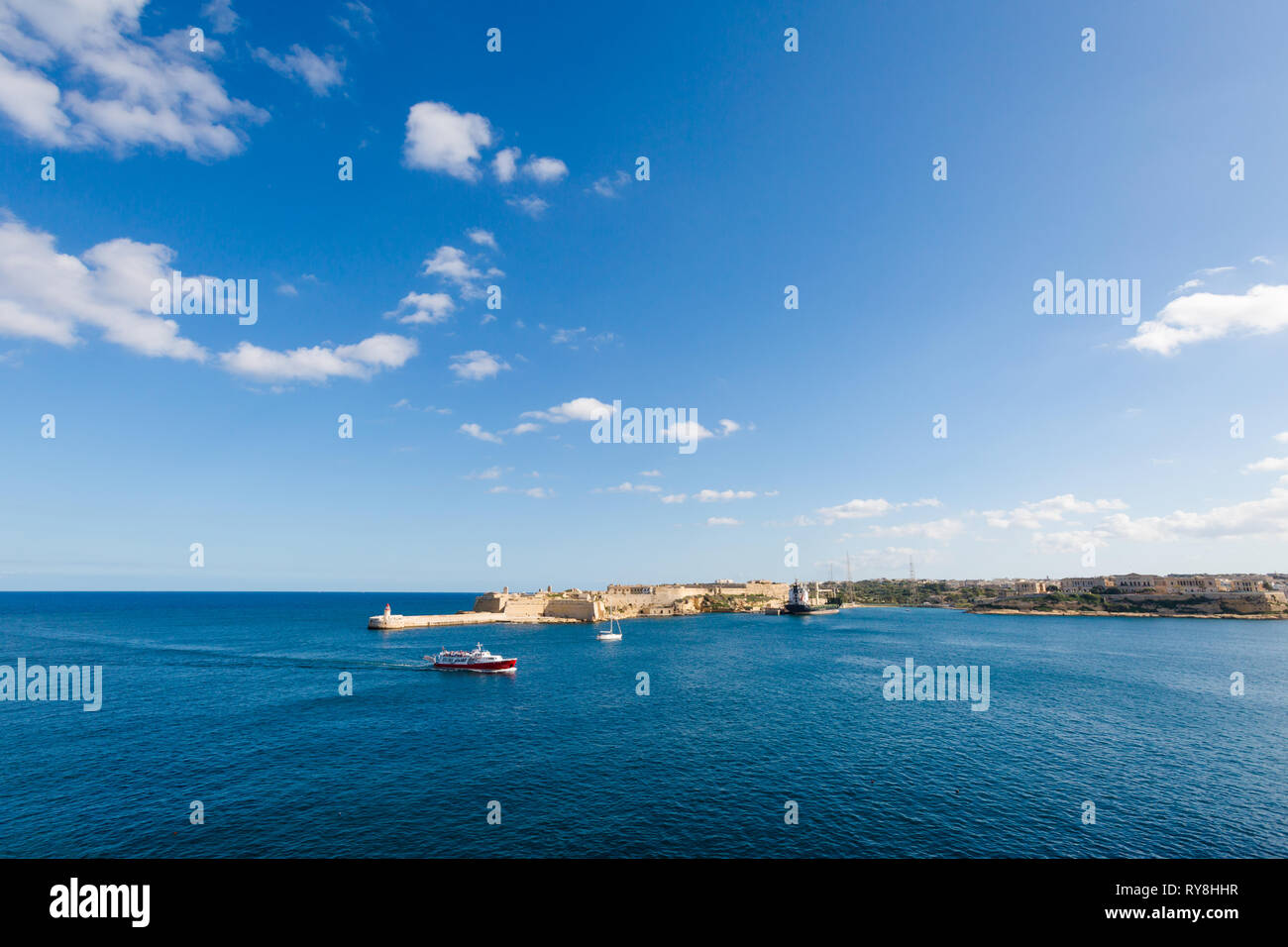 Colorful touristic landscape of Port in Msida on Malta island ...